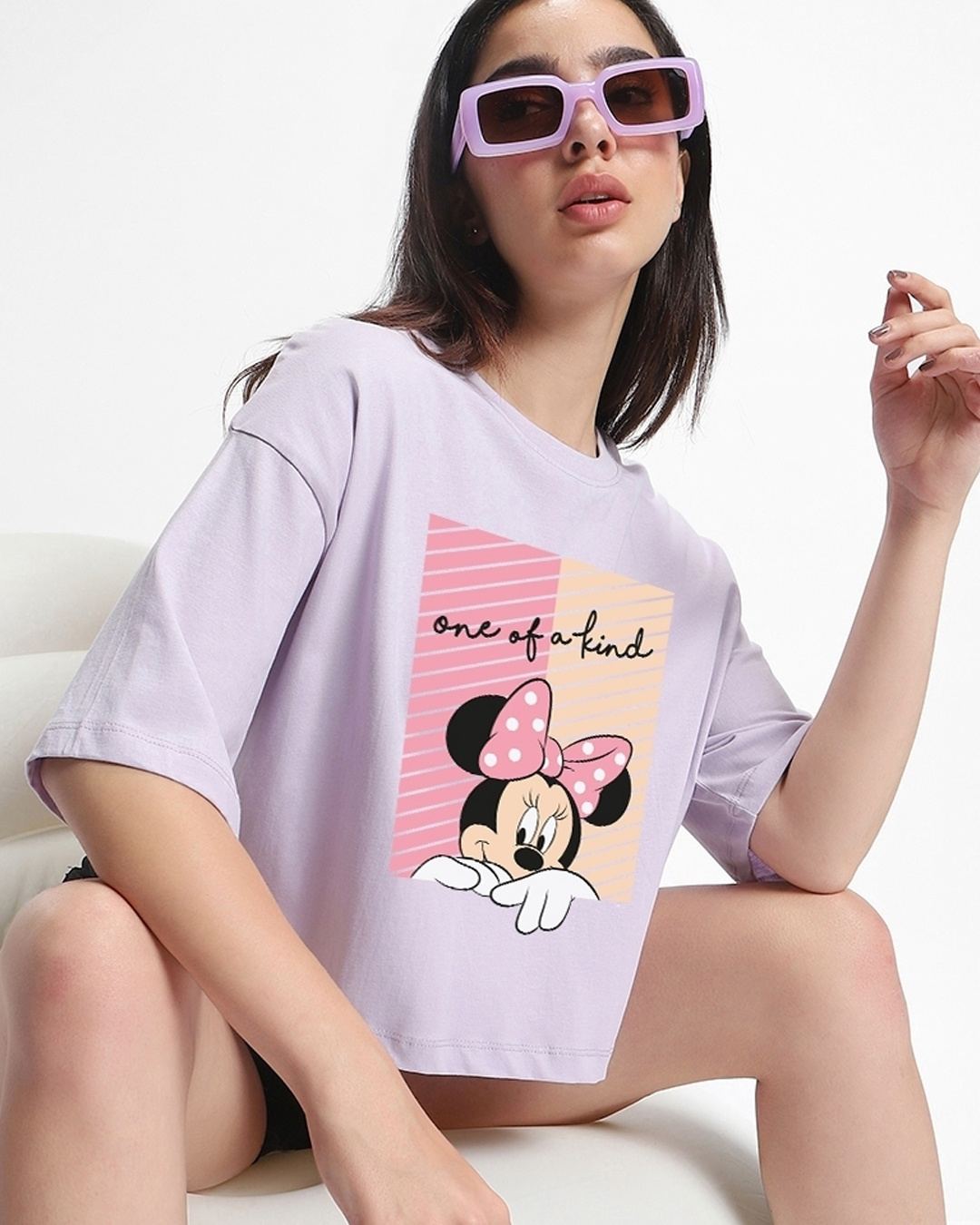 Buy Women's Lavender Unique Minnie Graphic Printed Oversized Short Top ...
