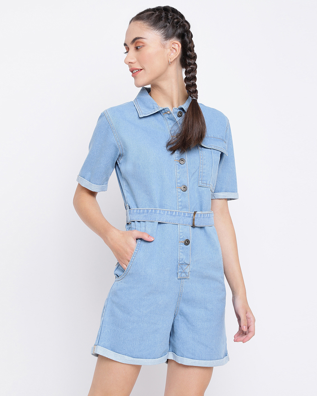 Buy Women's Light Blue Denim Jumpsuit Online at Bewakoof