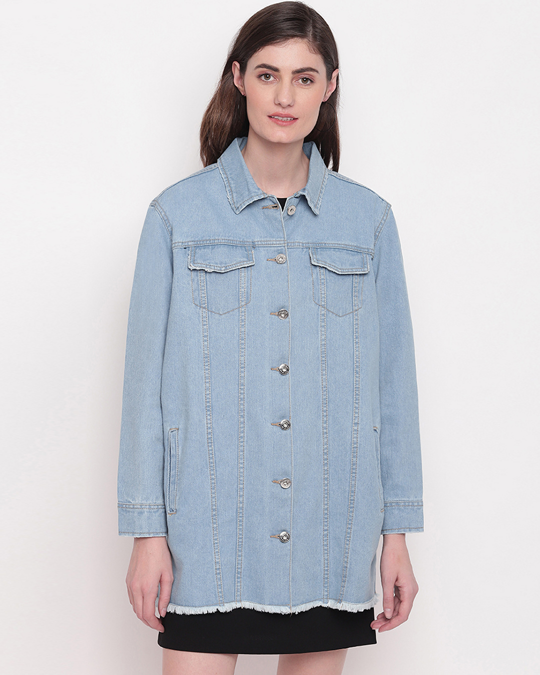 Buy Women's Light Blue Denim Long Jacket Online at Bewakoof