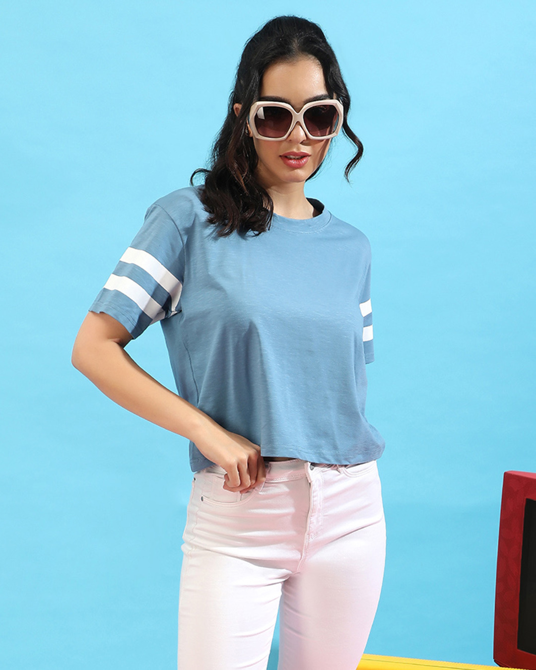 Buy Women's Light Blue Short Top Online at Bewakoof