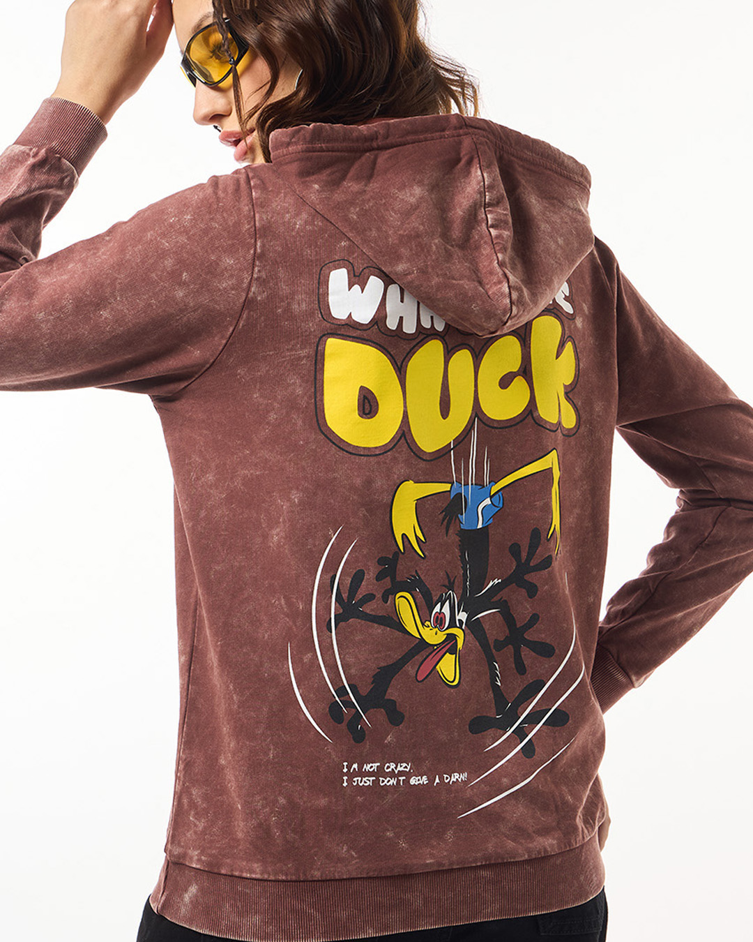 Buy Women's Maroon Duck Graphic Printed Acid Wash Hoodies Online at ...