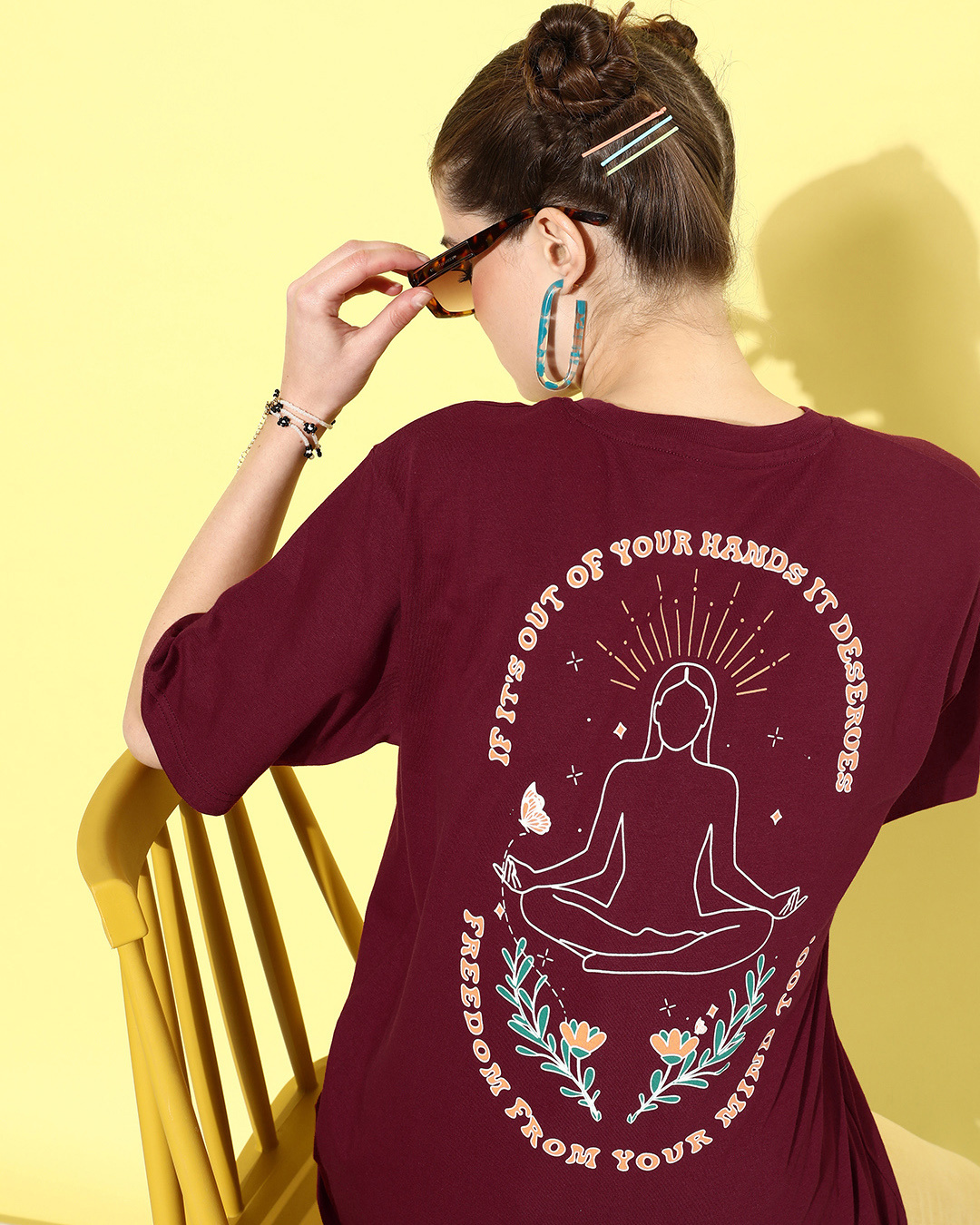 Buy Women's Maroon Graphic Printed Oversized T-shirt Online at Bewakoof