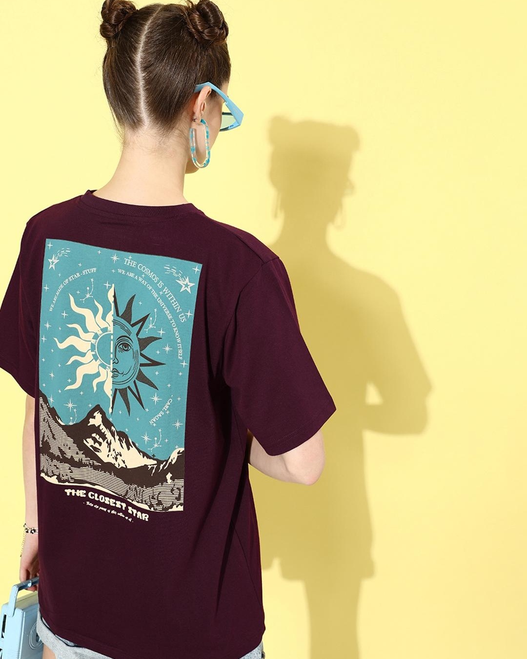 Buy Women's Maroon Graphic Printed Oversized T-shirt Online at Bewakoof