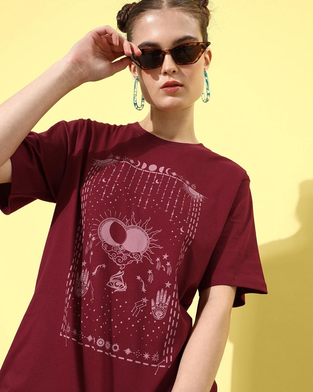Buy Women's Maroon Graphic Printed Oversized T-shirt Online at Bewakoof