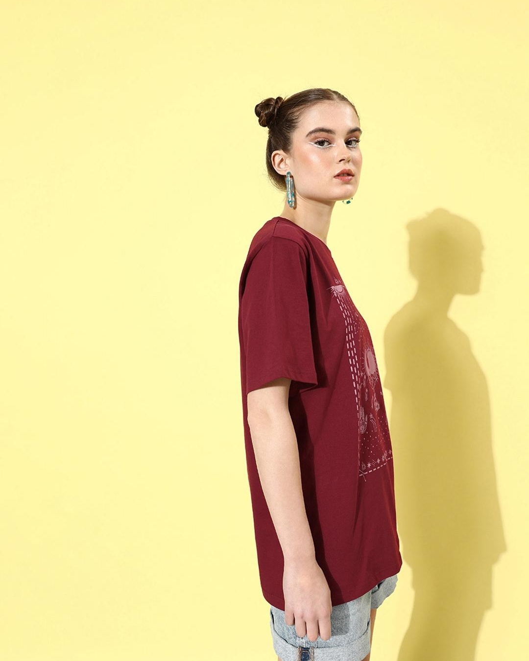 Buy Women's Maroon Graphic Printed Oversized T-shirt Online at Bewakoof