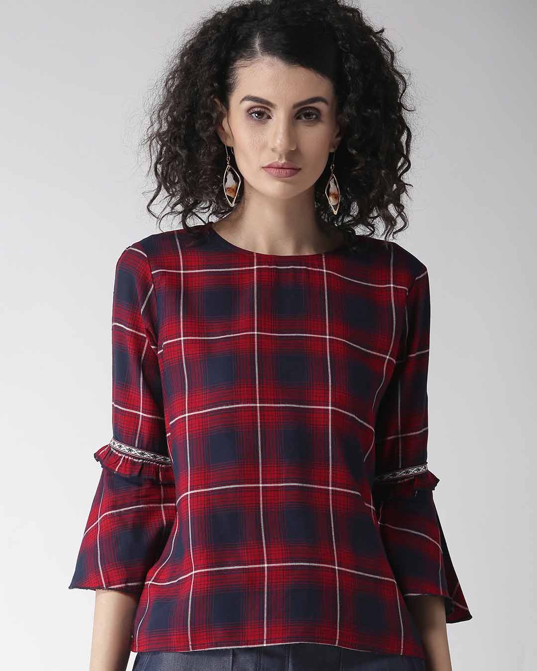 Buy Women's Maroon & Navy Blue Checked Top Online at Bewakoof