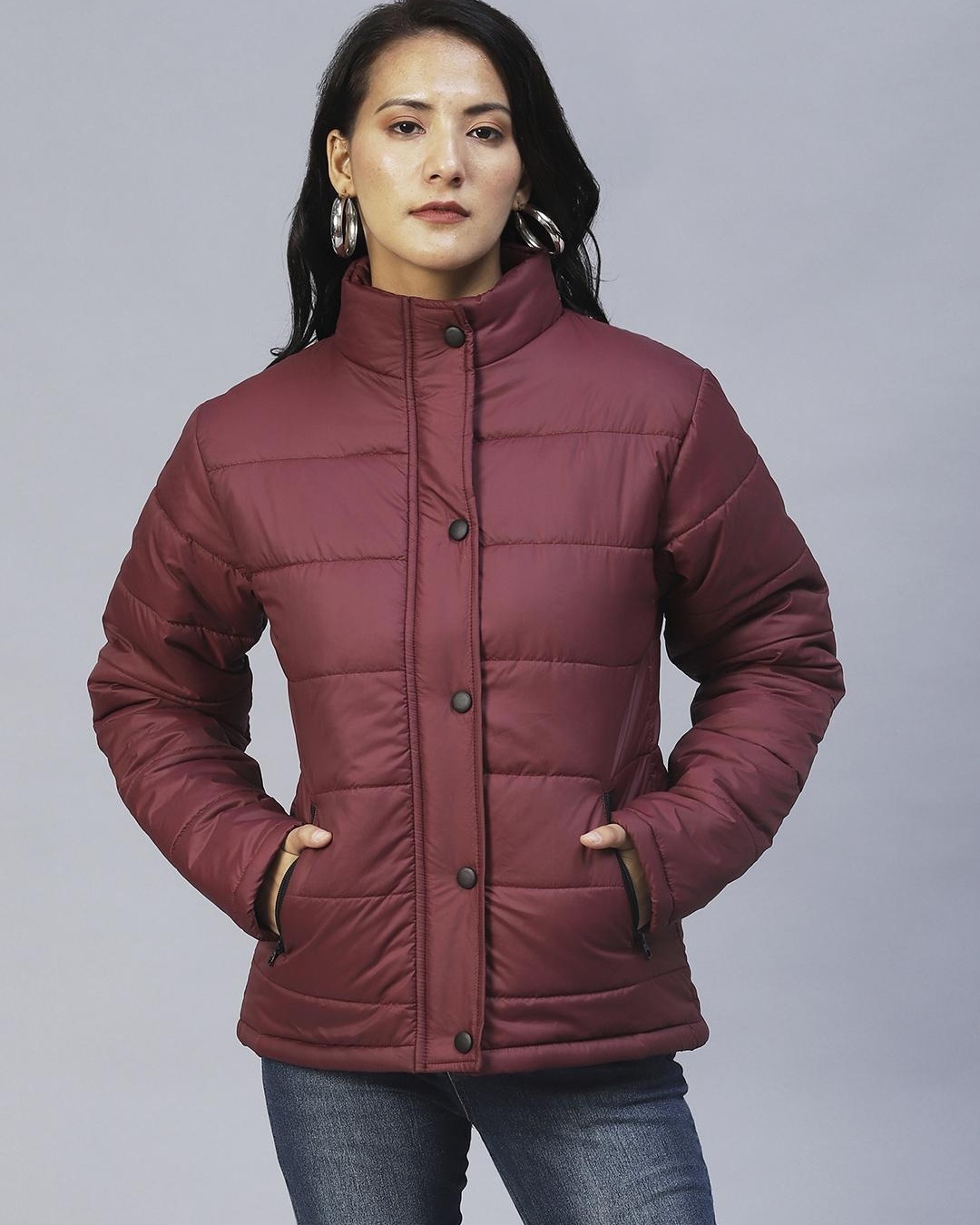 Buy Women's Maroon Puffer Jacket Online at Bewakoof