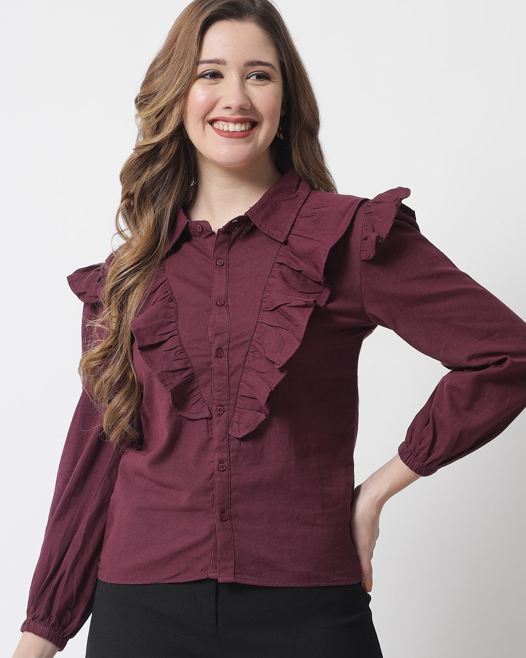 Buy Women's Maroon Ruffle Top Online at Bewakoof