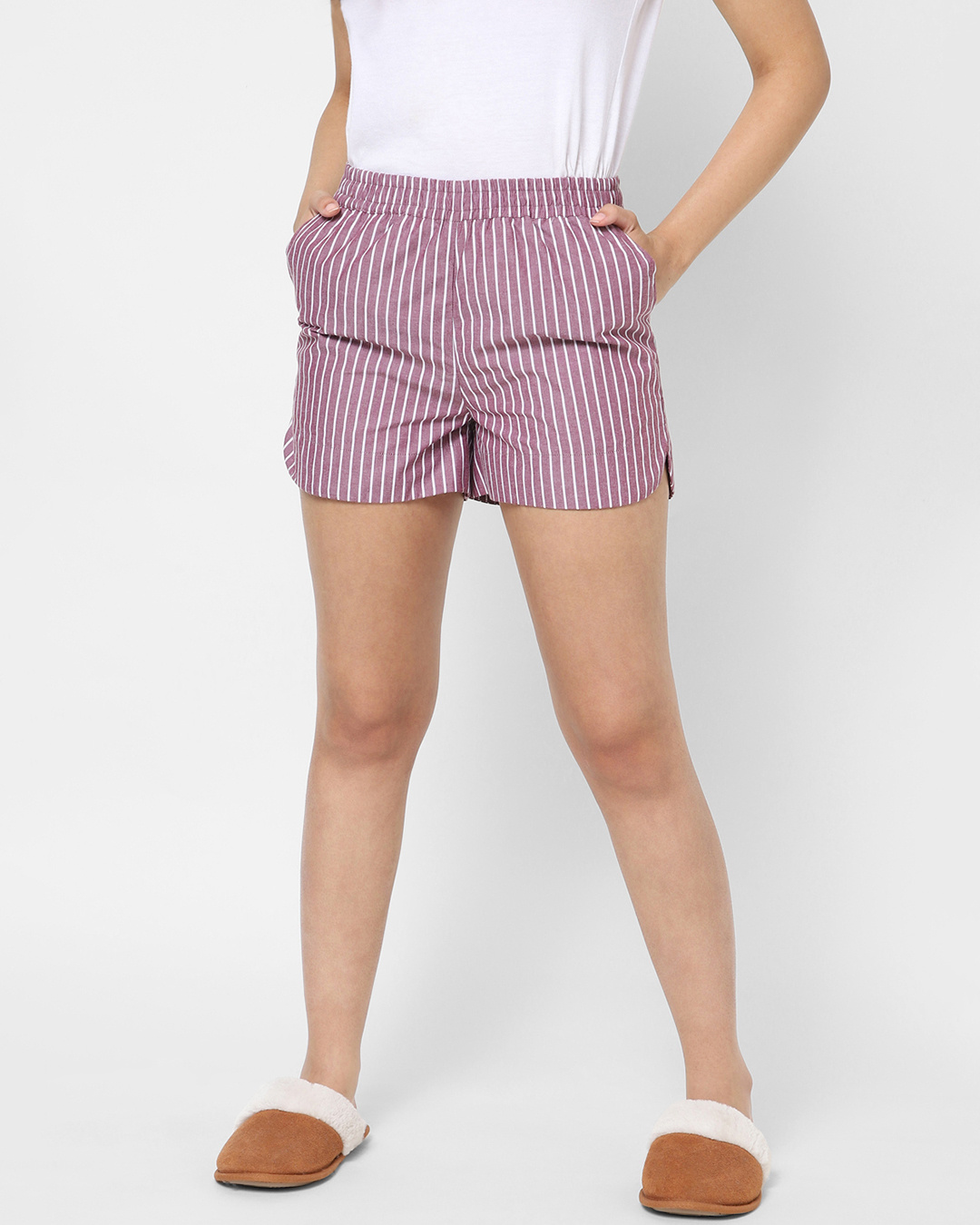 Buy Women's Maroon Striped Shorts Online at Bewakoof