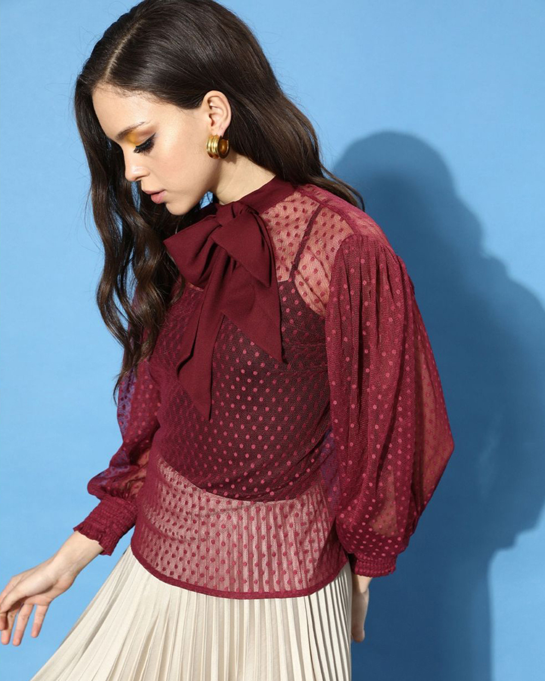 Buy Women's Maroon Self Design Sheer Top for Women Maroon Online at ...