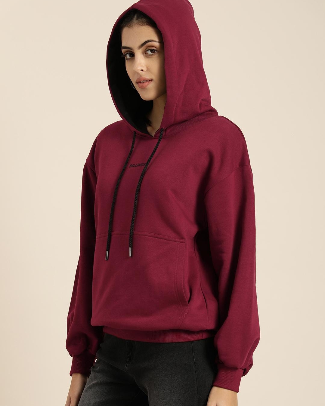Buy Women's Maroon Typography Oversized Hoodie Online at Bewakoof
