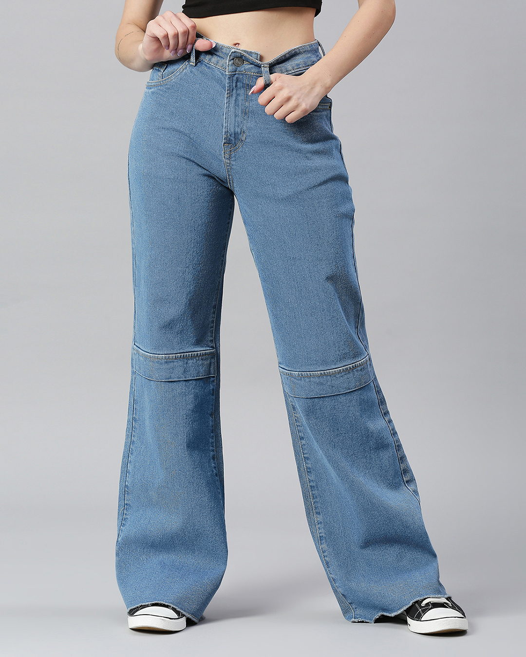 Buy Women's Mid Blue Flared Jeans Online at Bewakoof