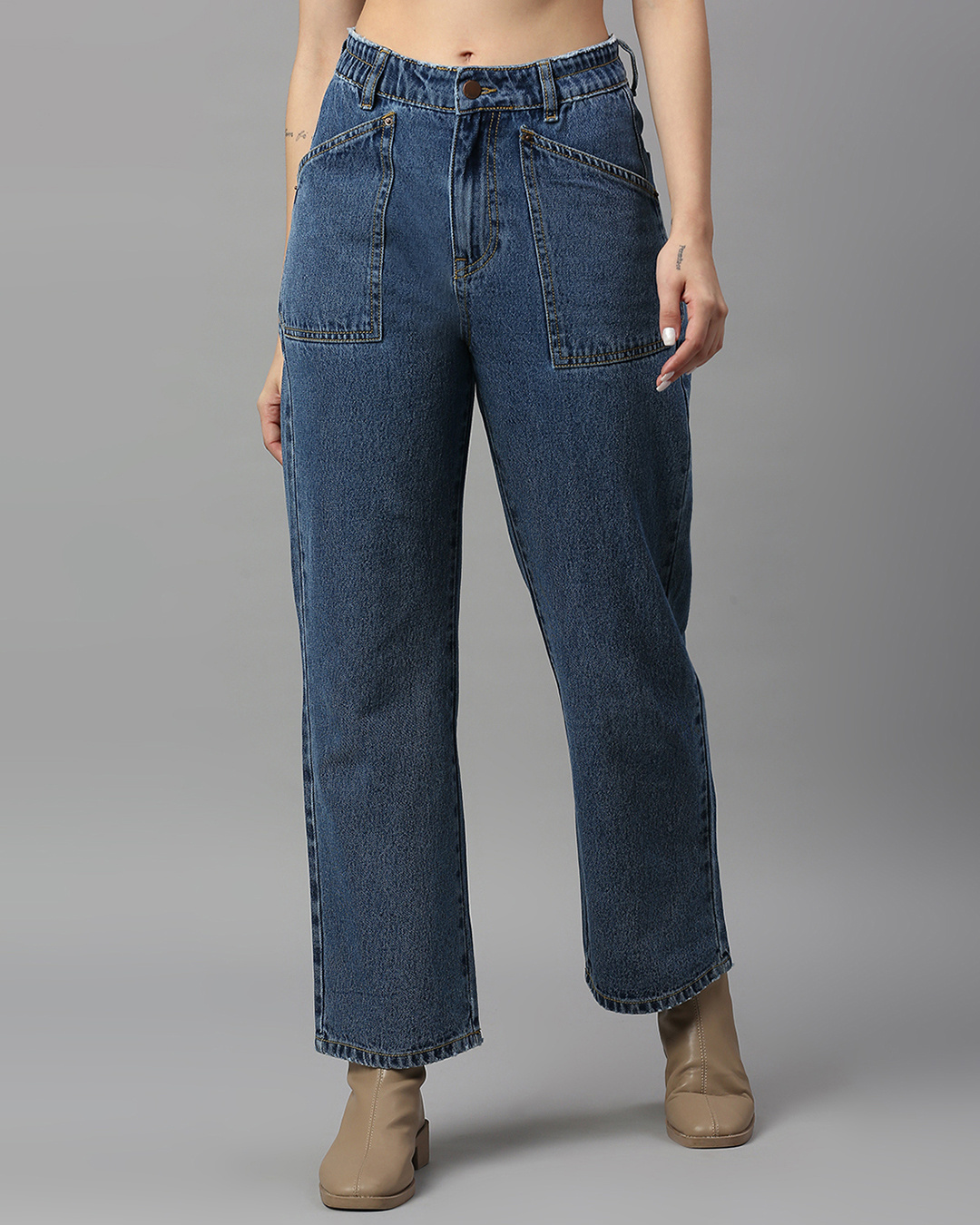 Buy Women's Mid Blue Mom Fit Jeans Online at Bewakoof