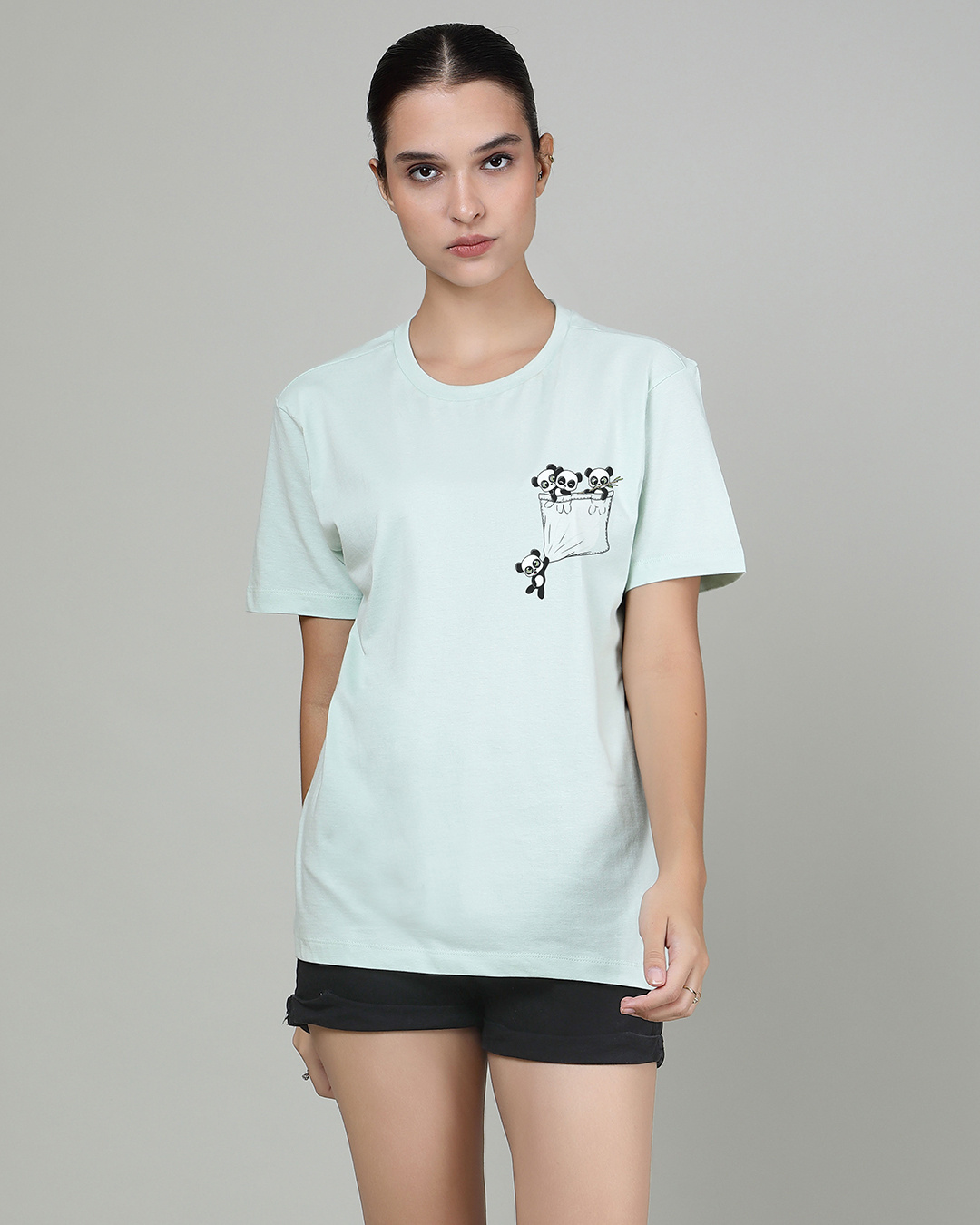 Buy Women's Mint Green Hanging Panda Graphic Printed T-shirt Online at ...