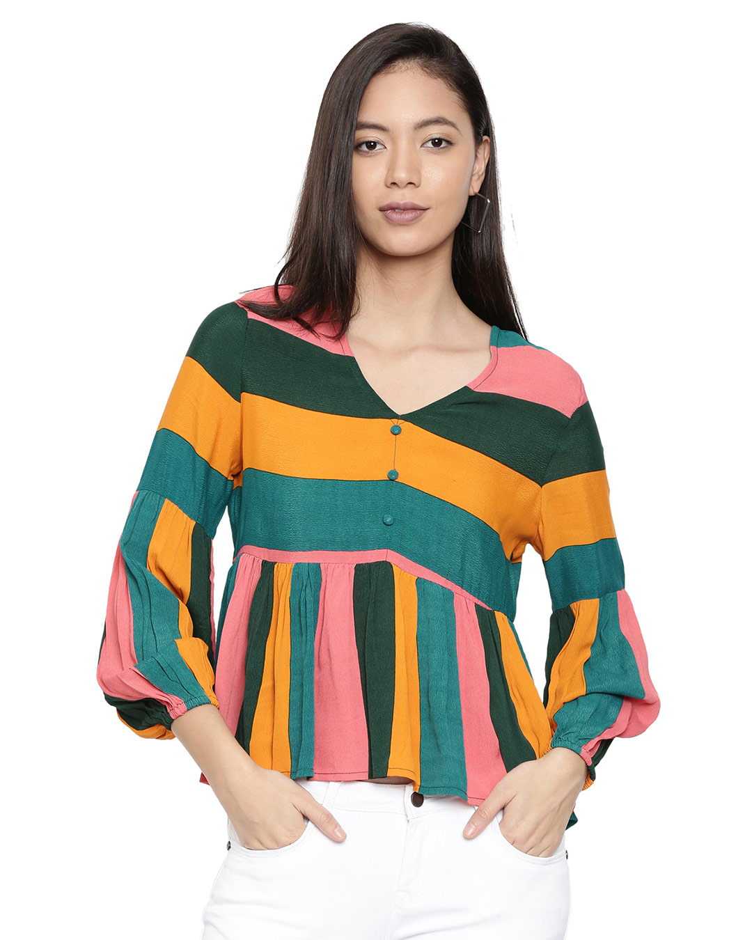 Buy Women's Multicolor Abstract Full Sleeve Top Online at Bewakoof