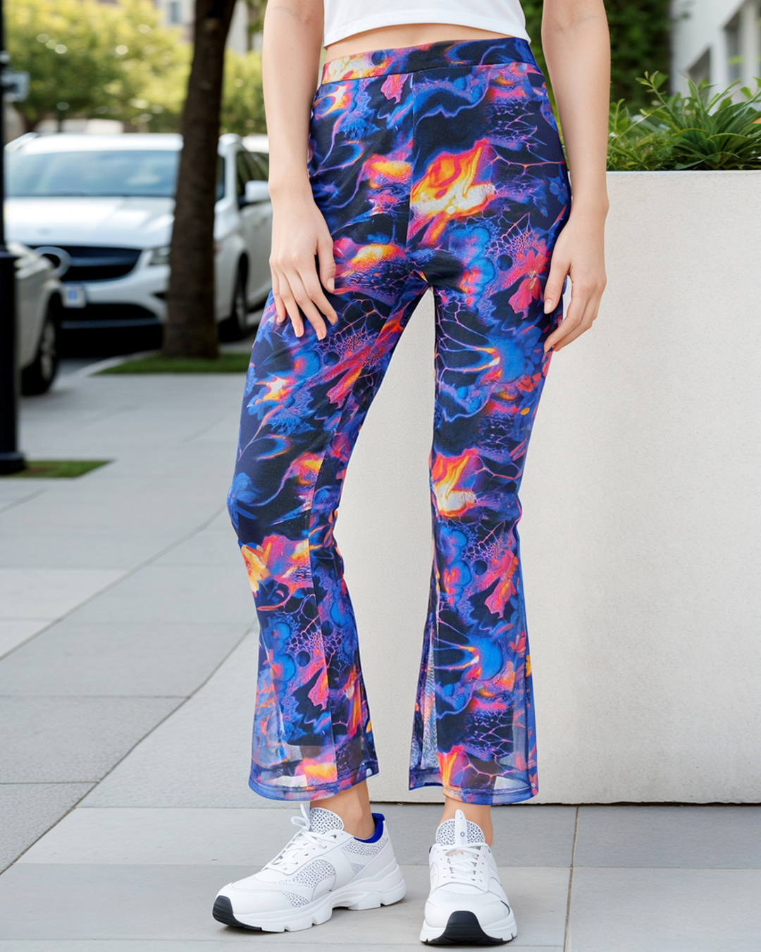 Buy Women's Multicolor All Over Printed Slim Fit Flared Pants Online at ...