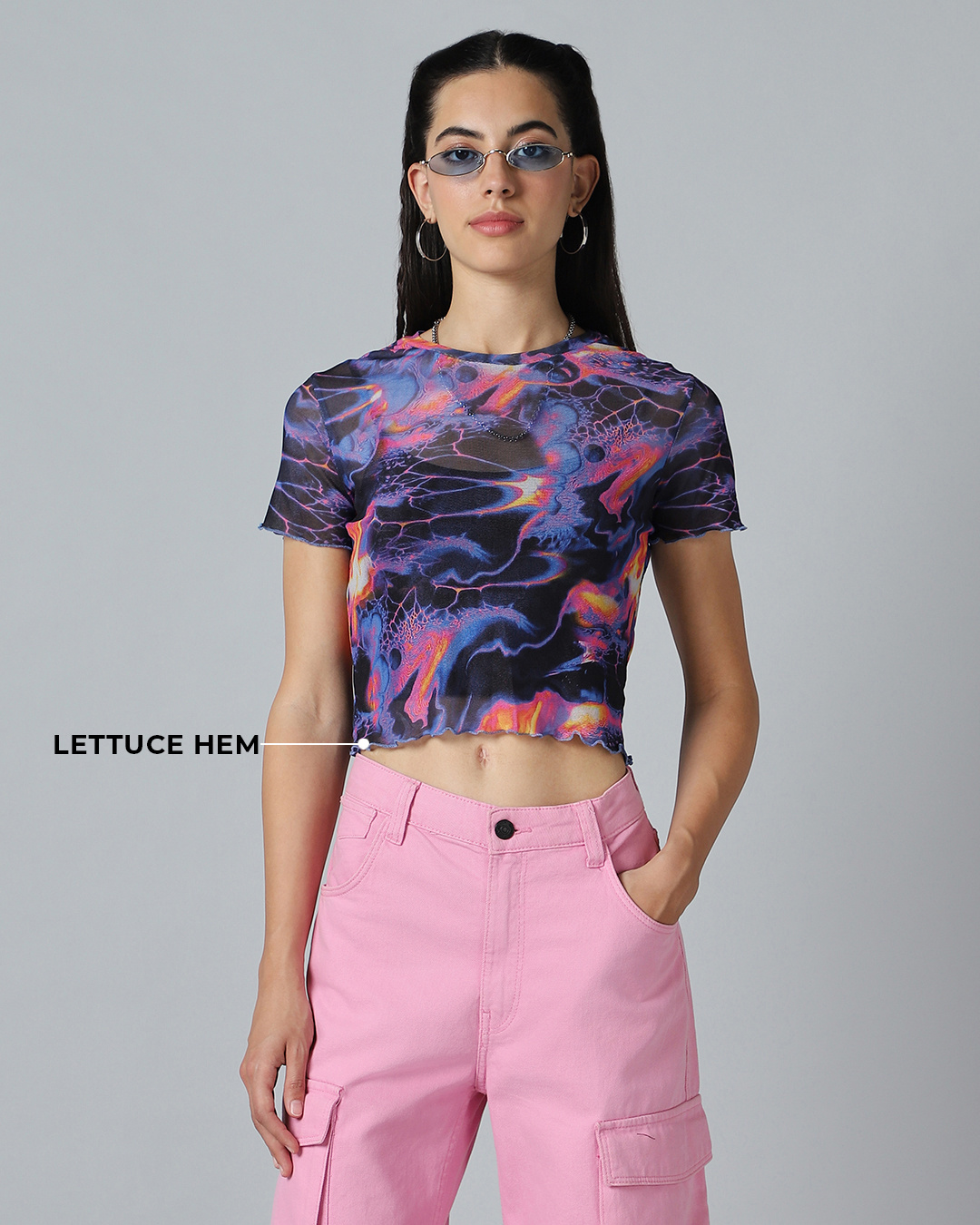Buy Womens Blue And Orange All Over Printed Slim Fit Short Top Online At