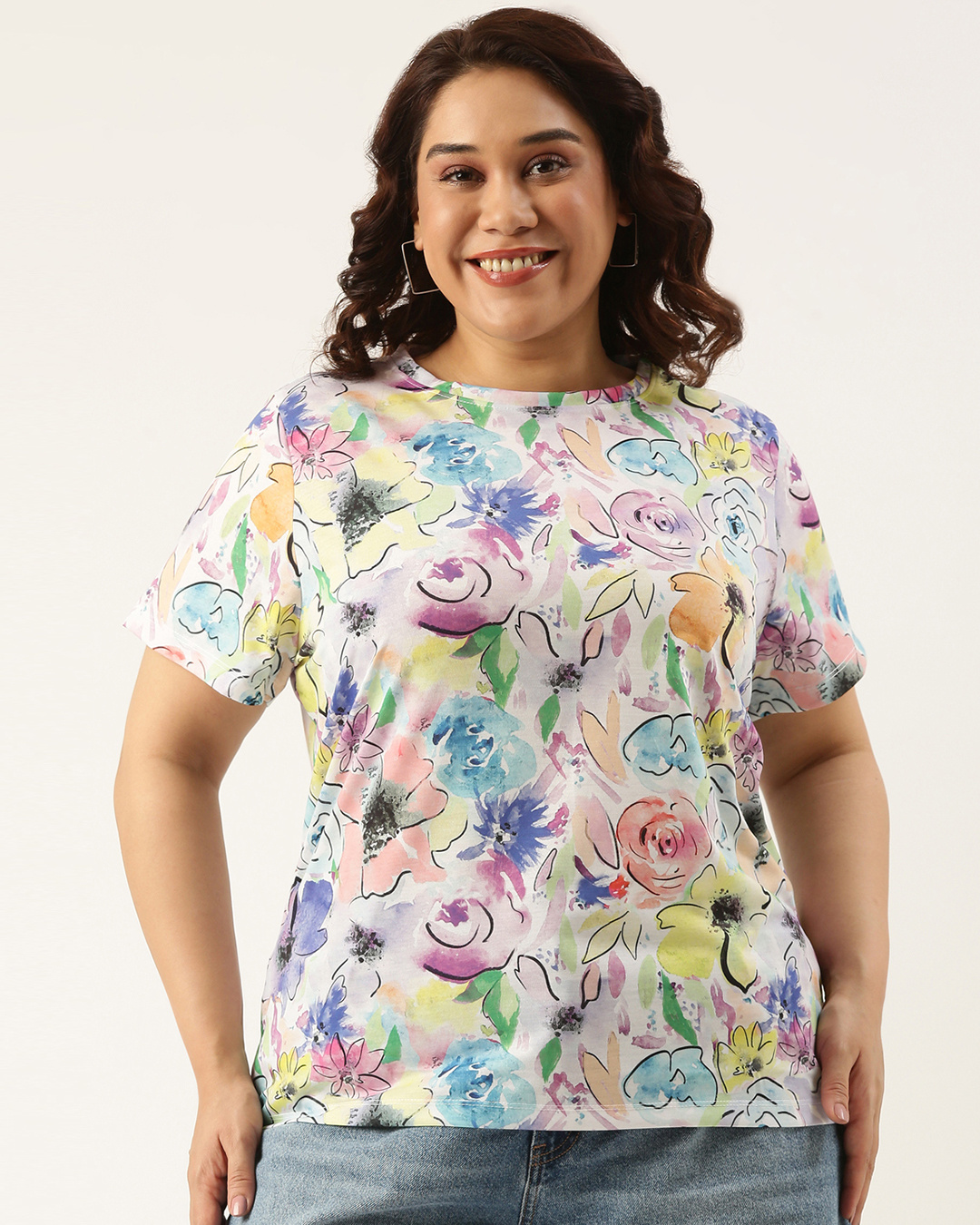 Buy Women's Multicolor Floral Printed Plus Size T-shirt Online at Bewakoof