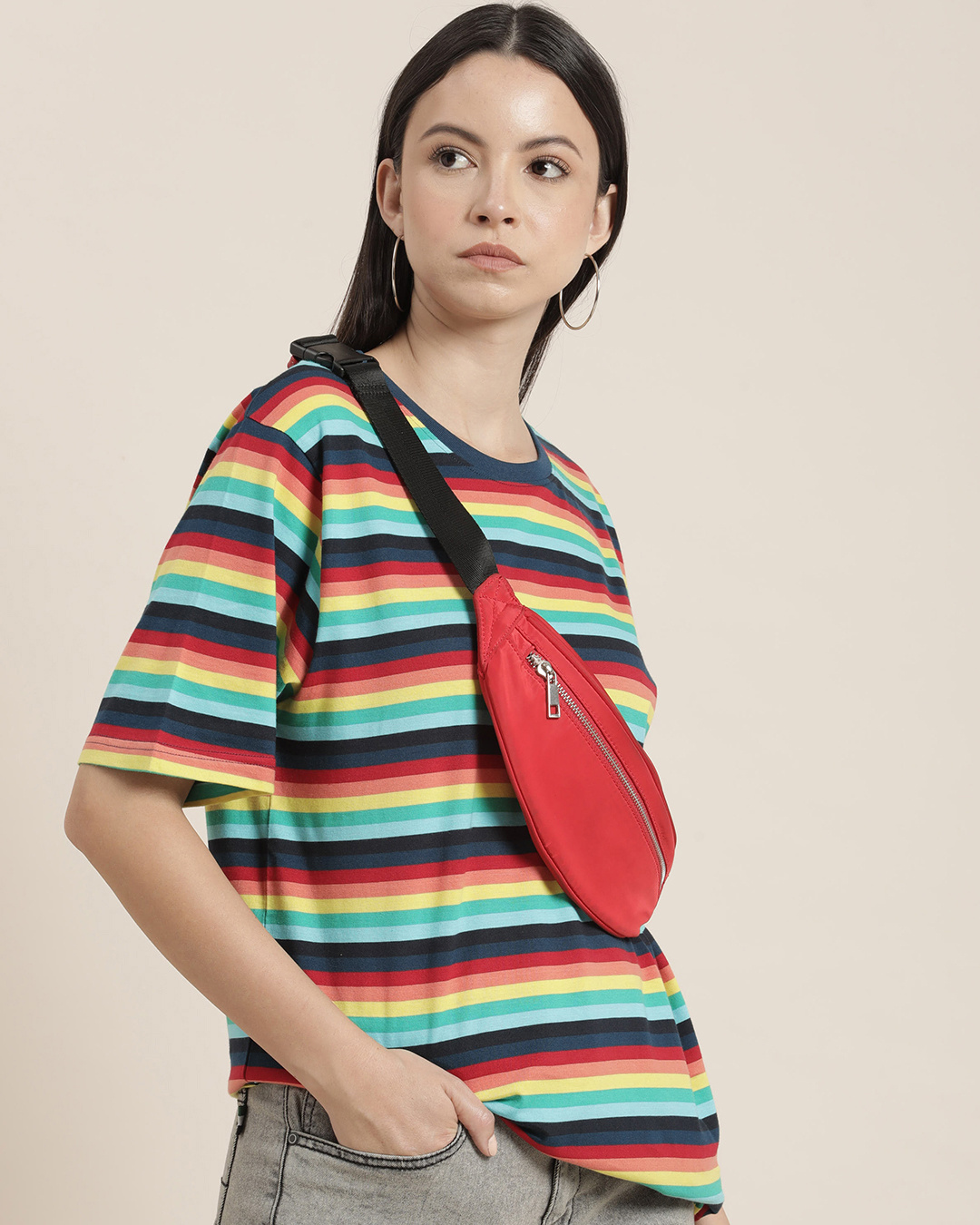 Buy Women's Multicolor Striped Oversized T-shirt Online at Bewakoof