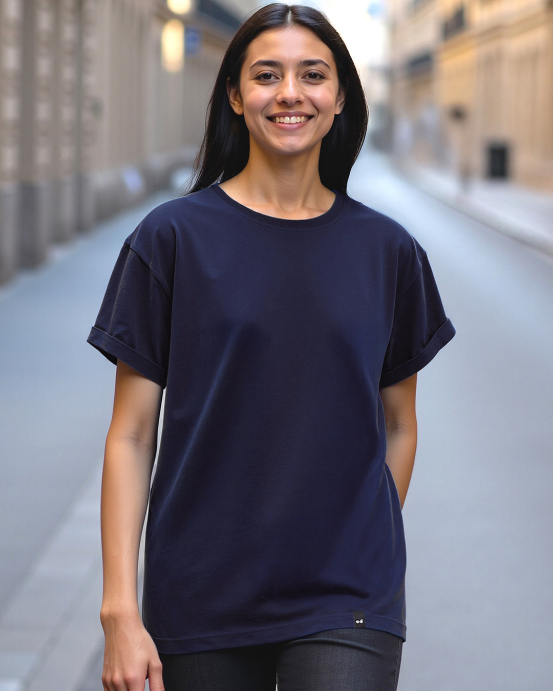 Buy Women's Navy Blue Boyfriend T-shirt Online at Bewakoof