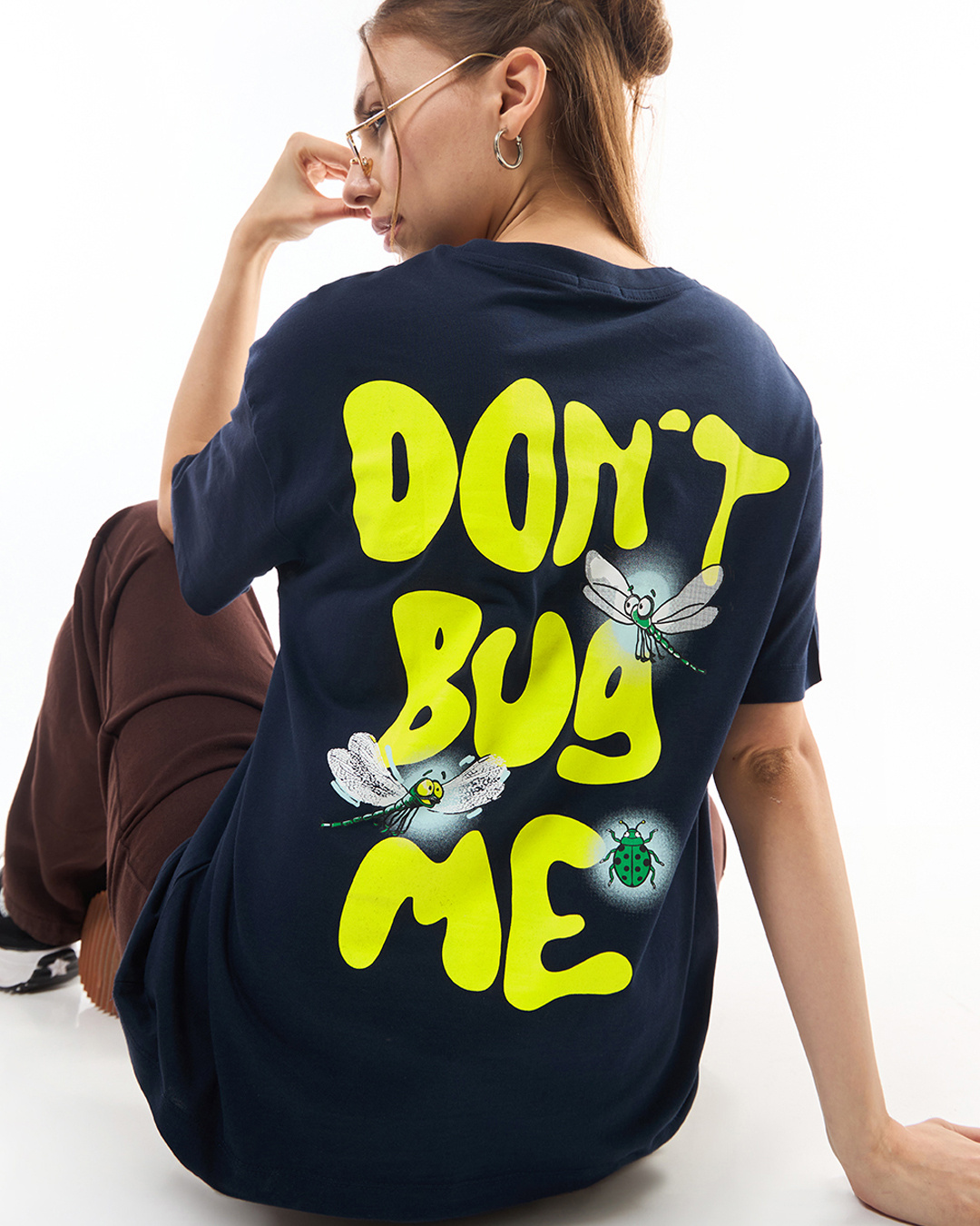 Buy Women's Navy Blue Don't Bug Me Graphic Printed Oversized T-shirt ...