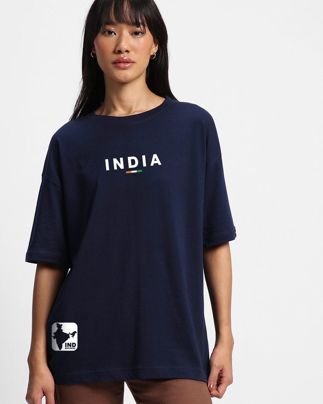 Buy Women's Navy Blue India Typography Oversized T-shirt Online at Bewakoof