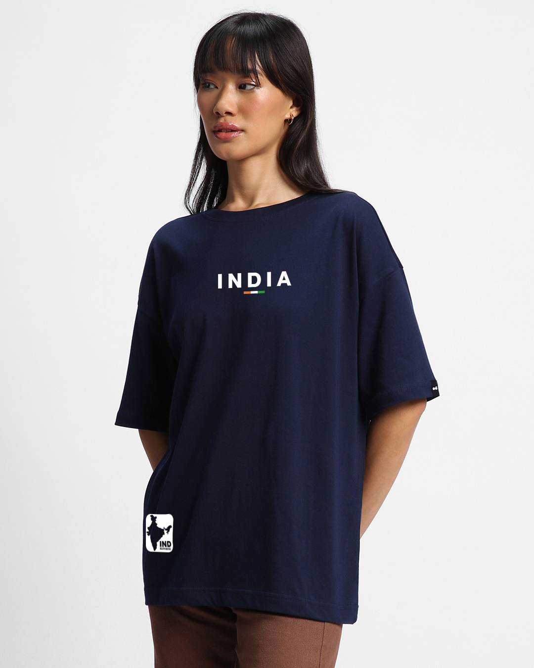 Buy Women's Navy Blue India Typography Oversized T-shirt Online at Bewakoof