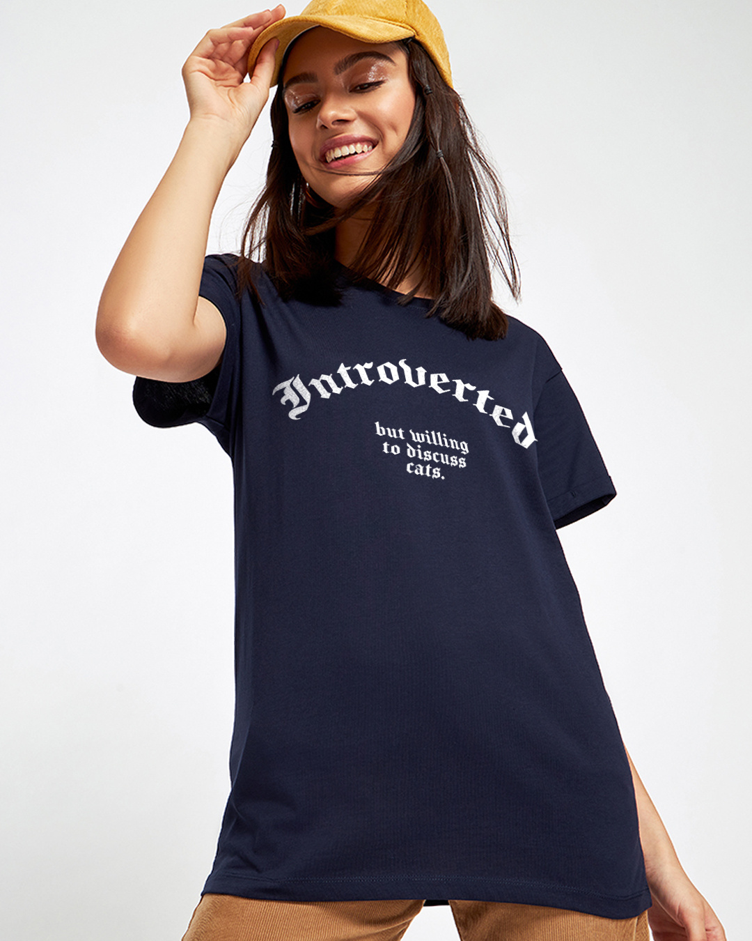 Buy Women's Navy Blue Introverted Typography Boyfriend T-shirt Online ...