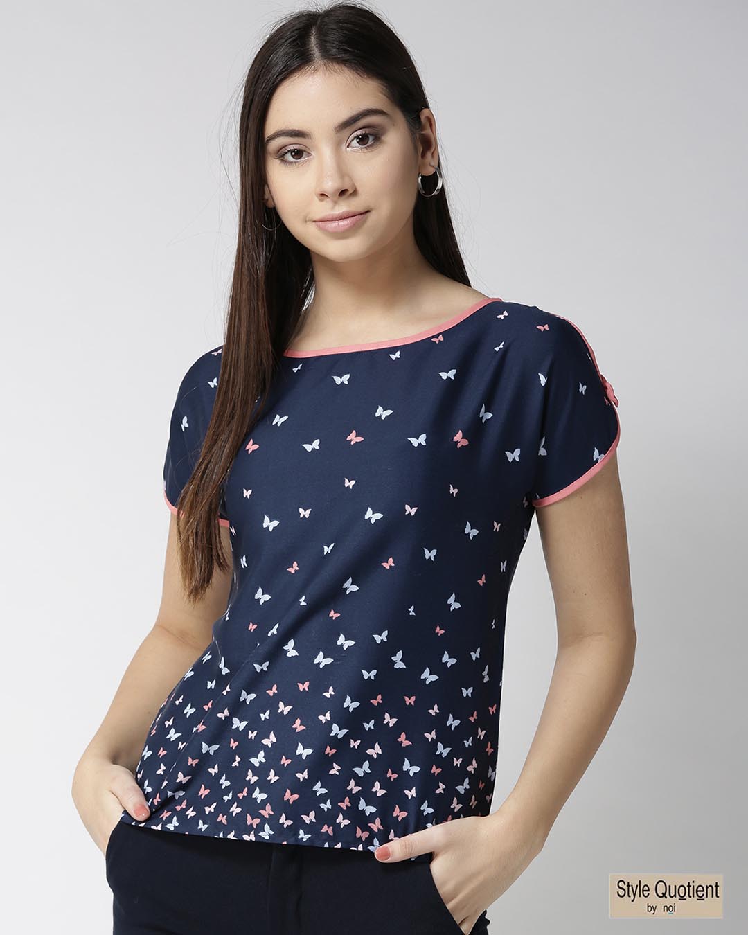 Buy Women's Navy Blue Printed Top Online at Bewakoof