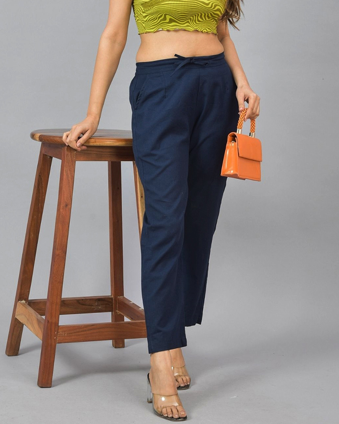 Buy Women's Navy Blue Relaxed Fit Casual Pants Online at Bewakoof