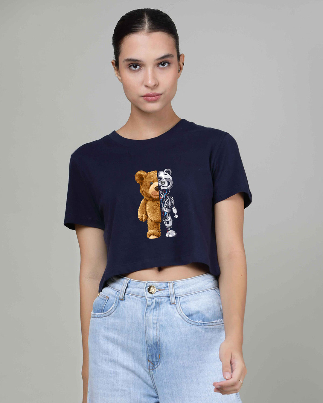 Buy Women's Navy Blue Robo Teddy Graphic Printed Short Top Online at ...