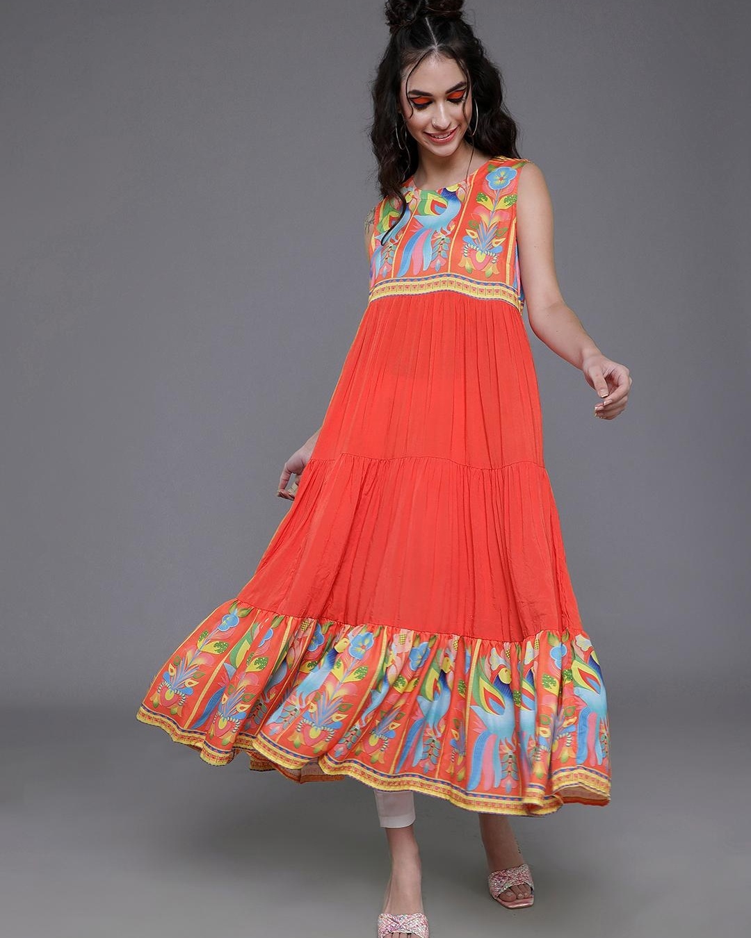 Buy Womens Orange Ethnic Motif Printed Anarkali Kurta Online At Bewakoof
