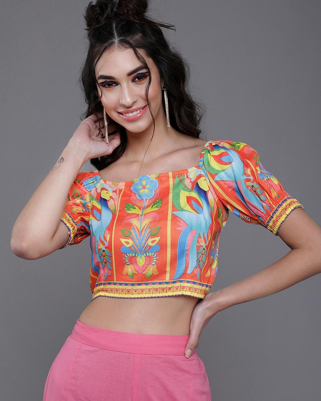 Buy Womens Orange Ethnic Motif Printed Crop Top Online At Bewakoof
