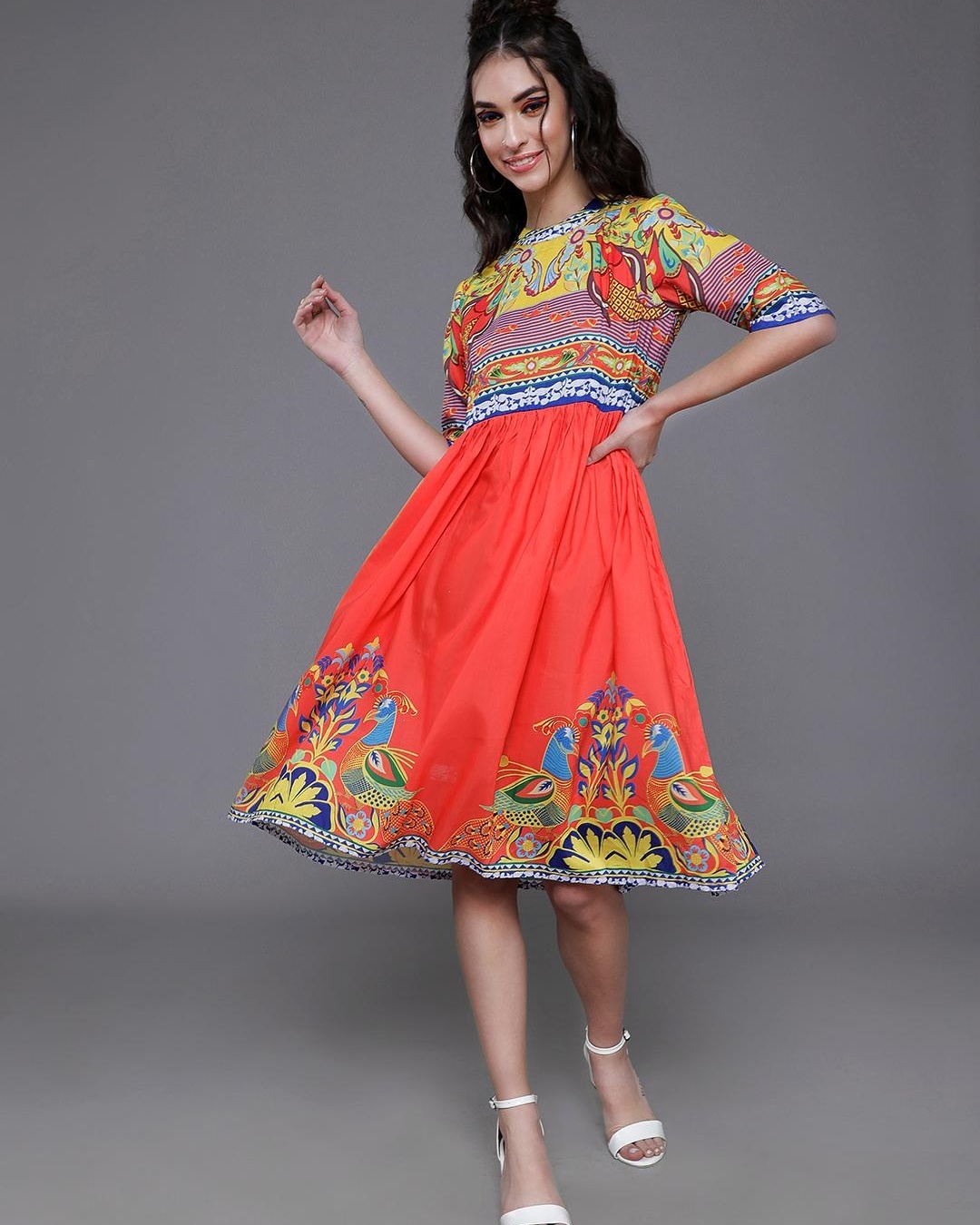 Buy Womens Orange Ethnic Motif Printed Kaftan Kurta Online At Bewakoof