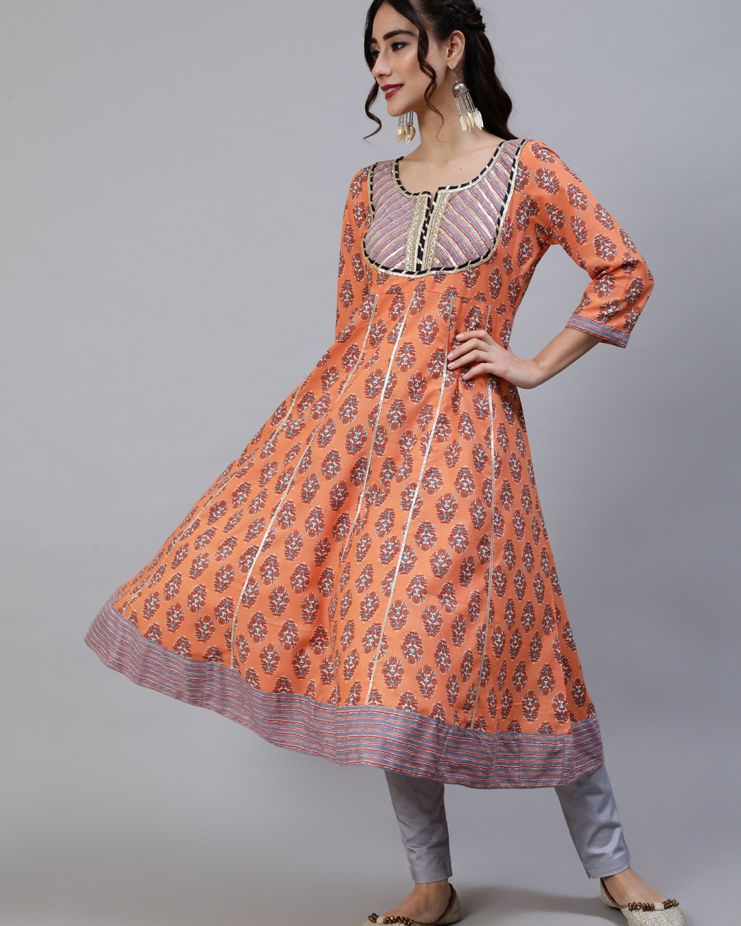 Buy Womens Orange Ethnic Motif Printed Kurta Online At Bewakoof