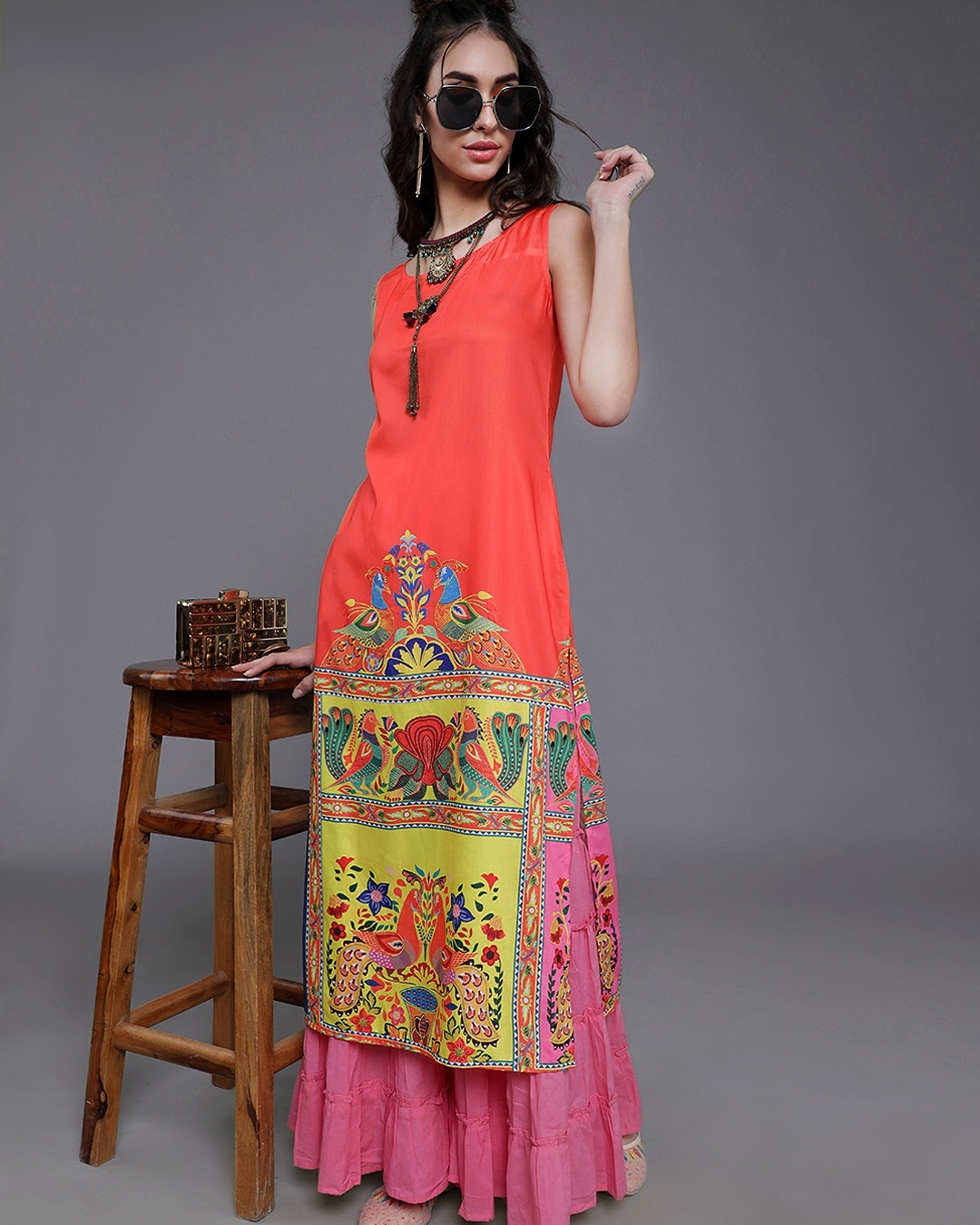 Buy Womens Orange Ethnic Motif Printed Kurta Online At Bewakoof