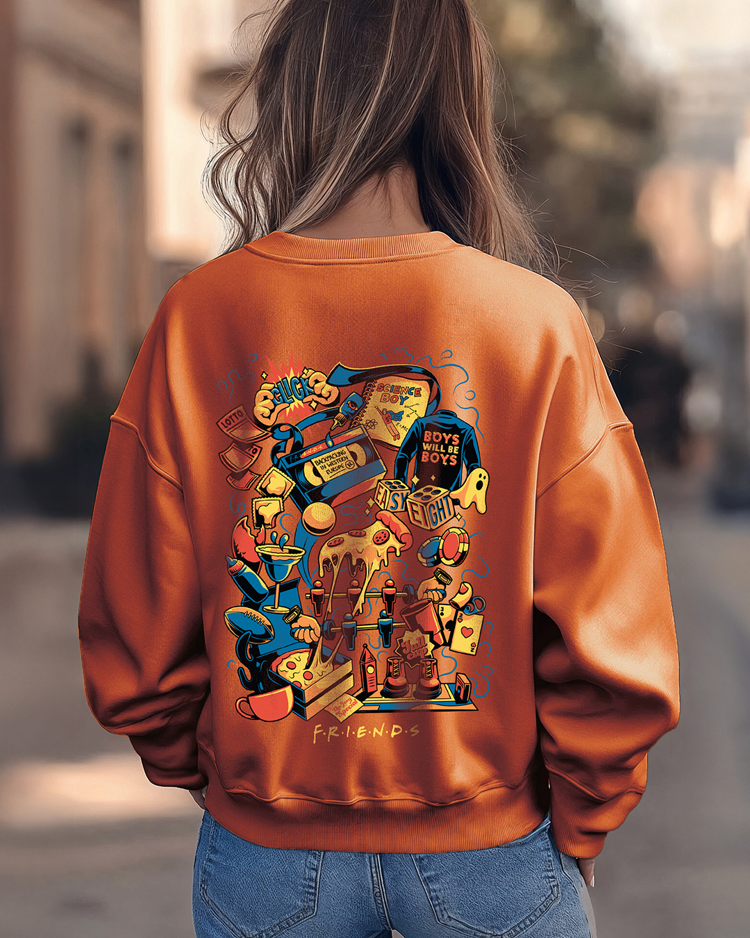 Buy Women's Orange Friends Memories Graphic Printed Oversized ...
