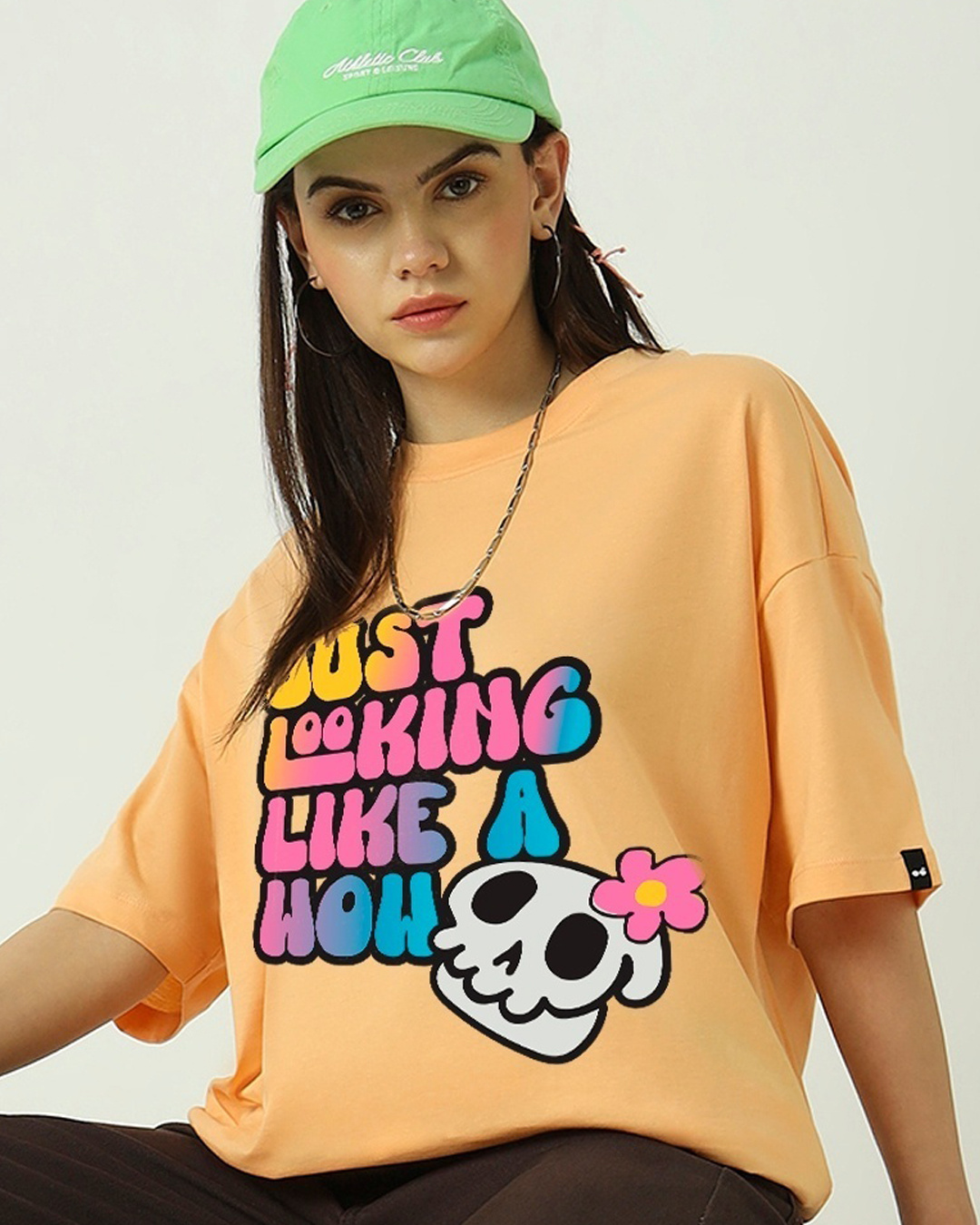 Buy Womens Orange Looking Like A Wow Graphic Printed Oversized T Shirt