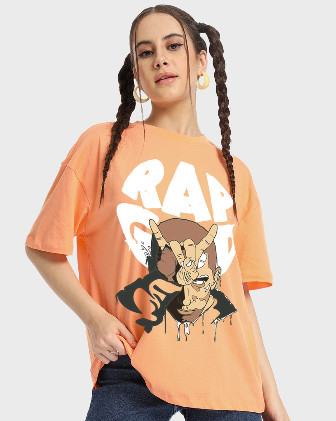 Buy Women's Orange Rap God Graphic Printed Oversized T-shirt Online at ...