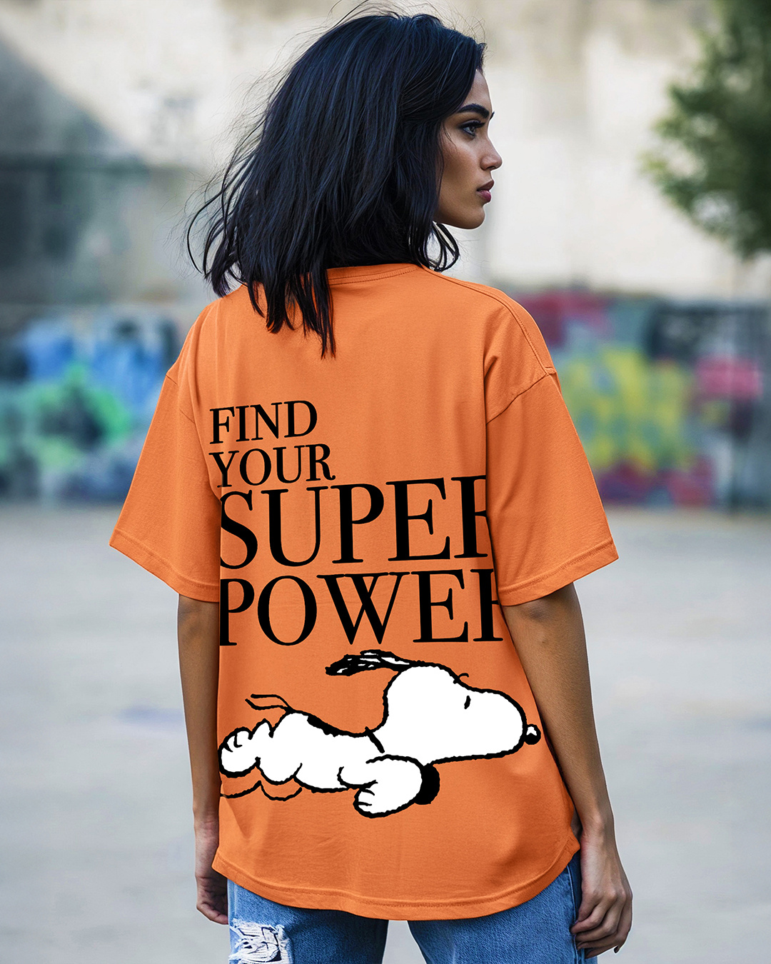 Buy Women's Orange Super Power Graphic Printed Oversized T-shirt Online ...