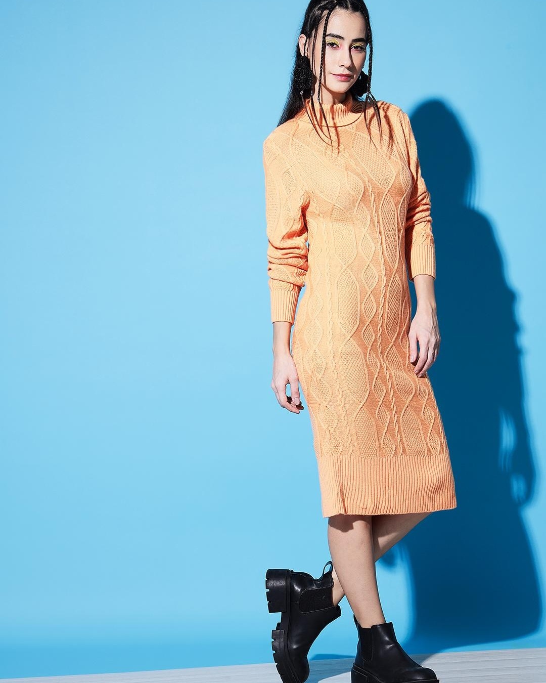 Buy Women's Orange Turtle Neck Sweater Dress Online at Bewakoof