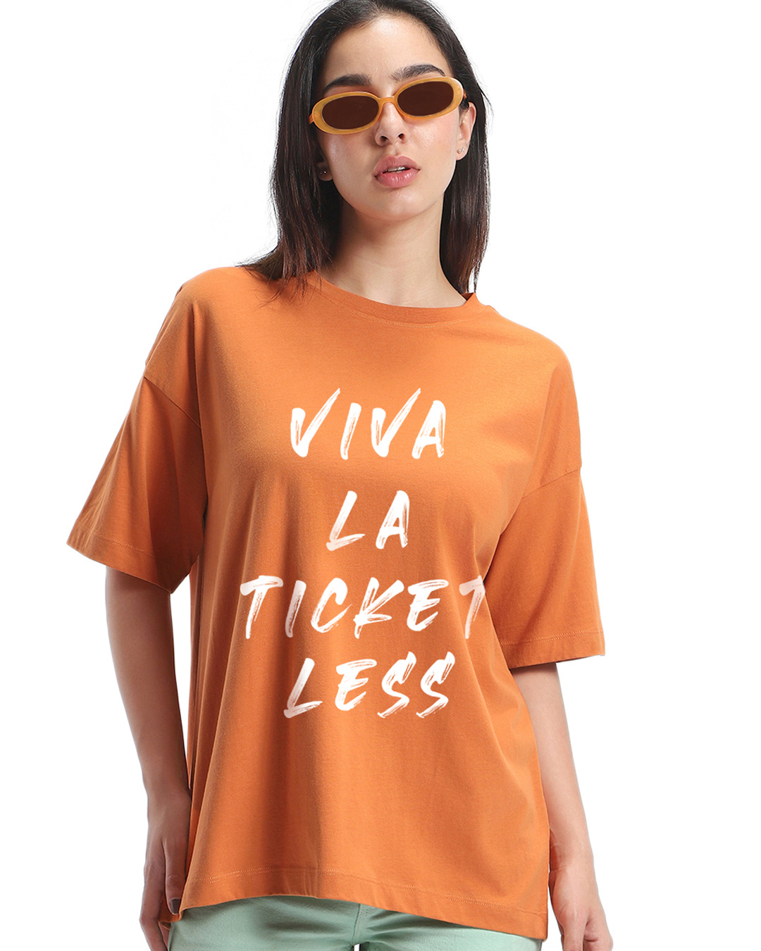 Buy Women's Orange Viva La Typography Oversized T-shirt Online at Bewakoof