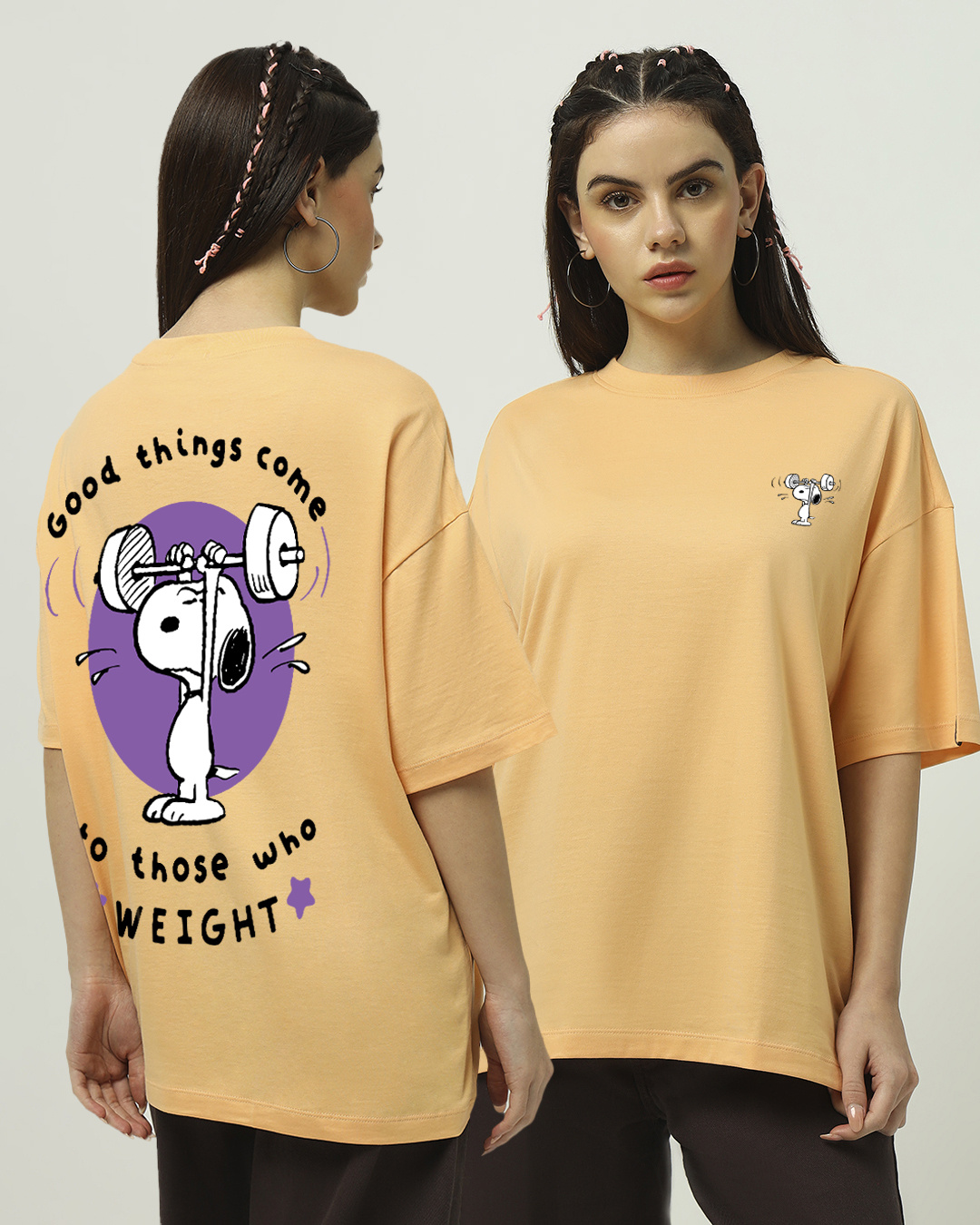 Buy Women's Orange Weight Lifting Graphic Printed Oversized T-shirt ...