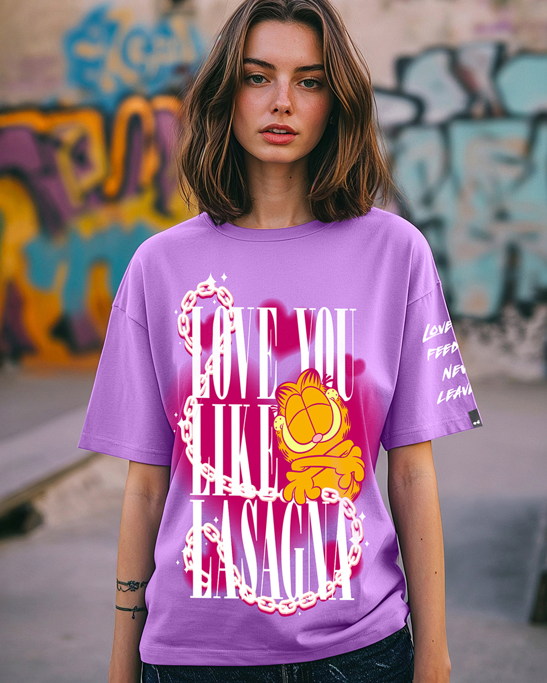 Buy Women's Paisley Purple Love Me Feed Me Graphic Printed Oversized T ...