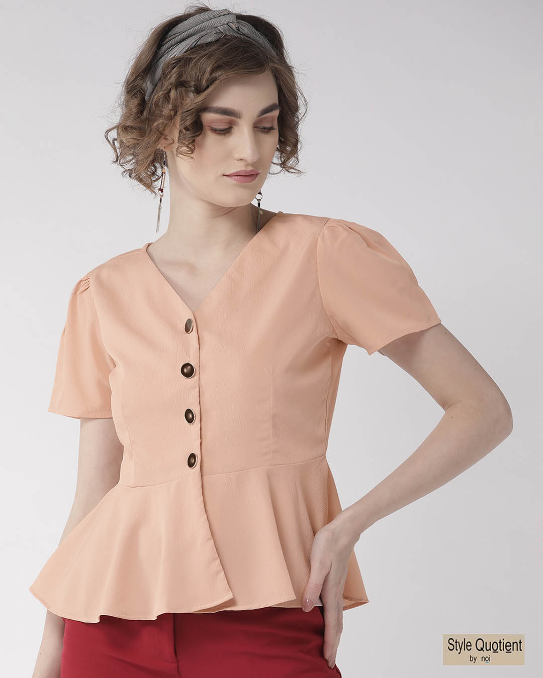 Buy Women's Peach Coloured Solid Peplum Top Online at Bewakoof