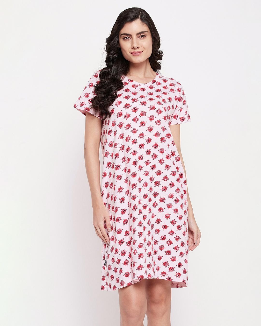 Buy Women's Pink All Over Printed Night Dress Online in India at Bewakoof