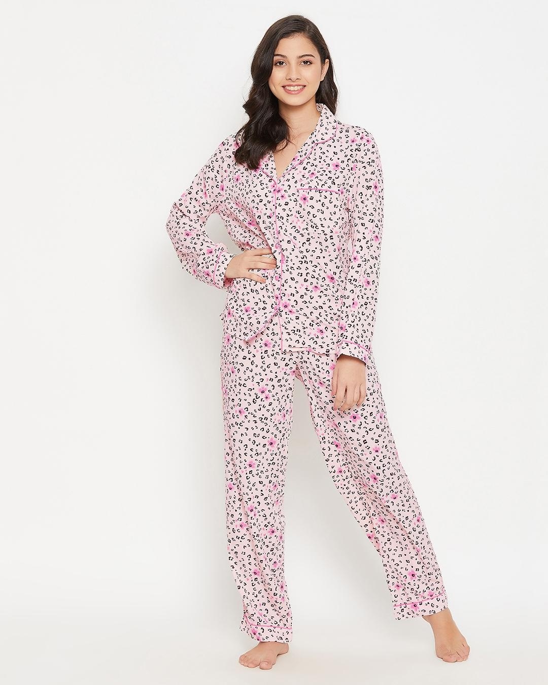 Buy Women's Pink All Over Printed Shirt & Pyjama Set Online in India at ...
