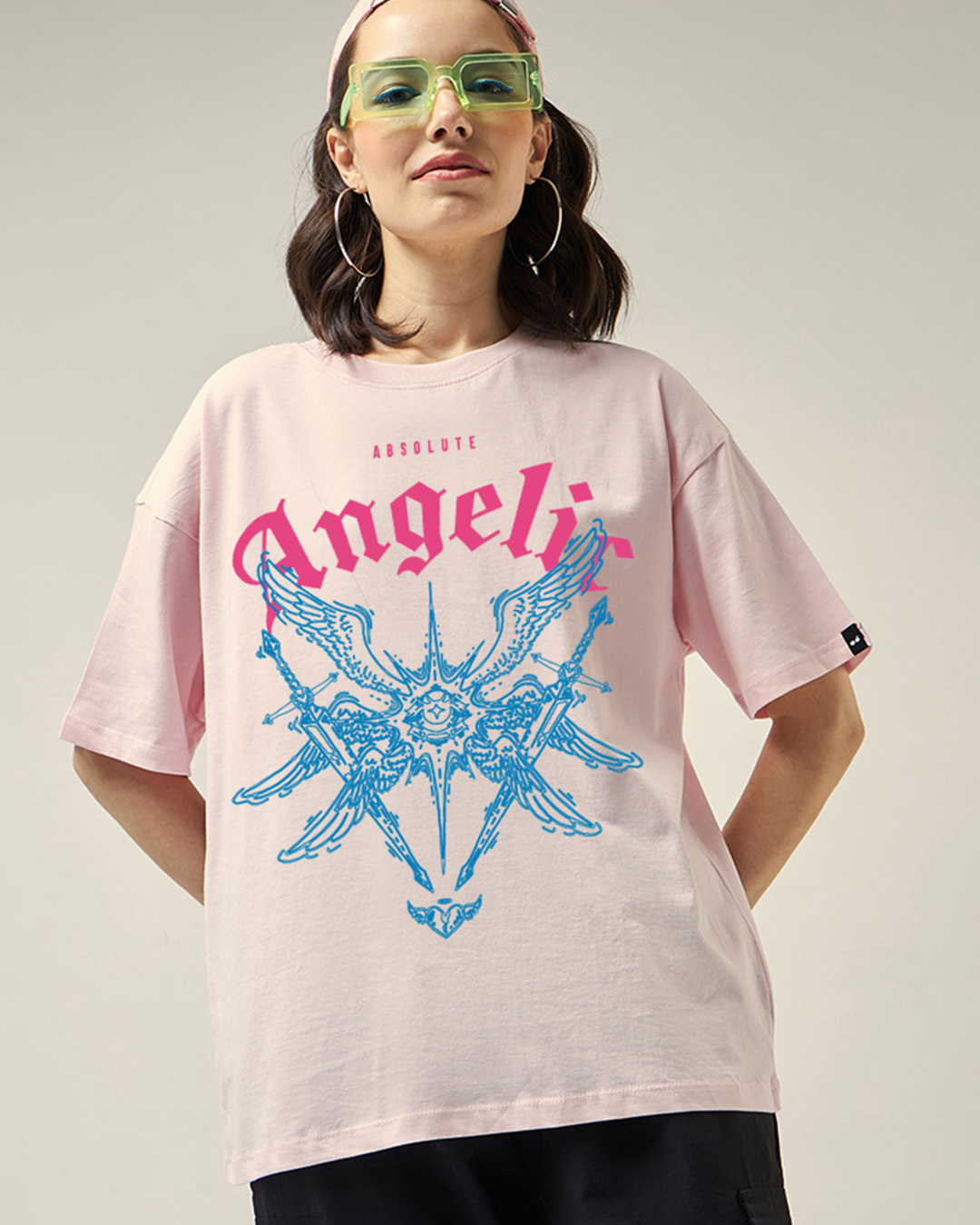 Buy Women's Pink Angelic Graphic Printed Oversized T-shirt Online at ...