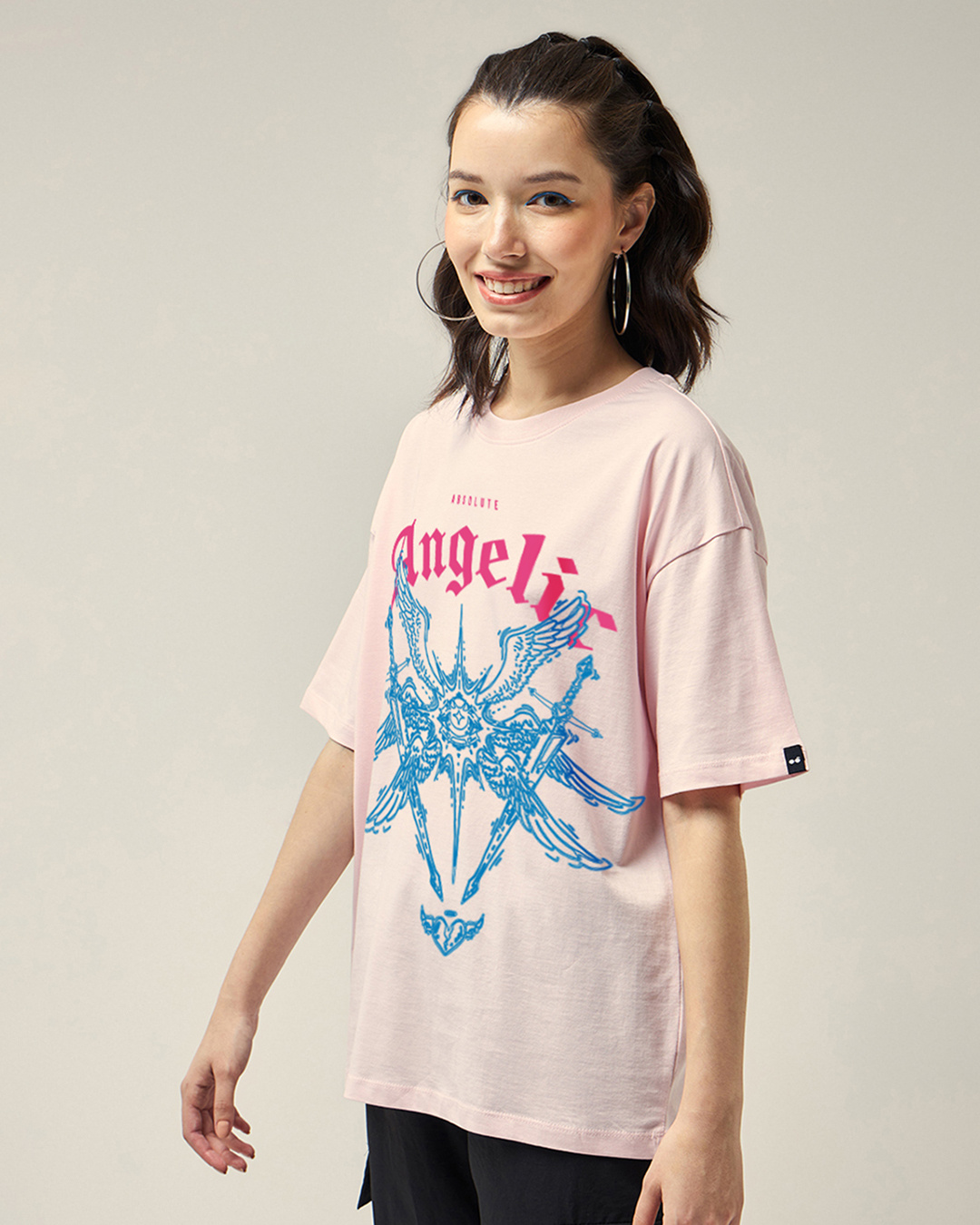Buy Women's Pink Angelic Graphic Printed Oversized T-shirt Online at ...