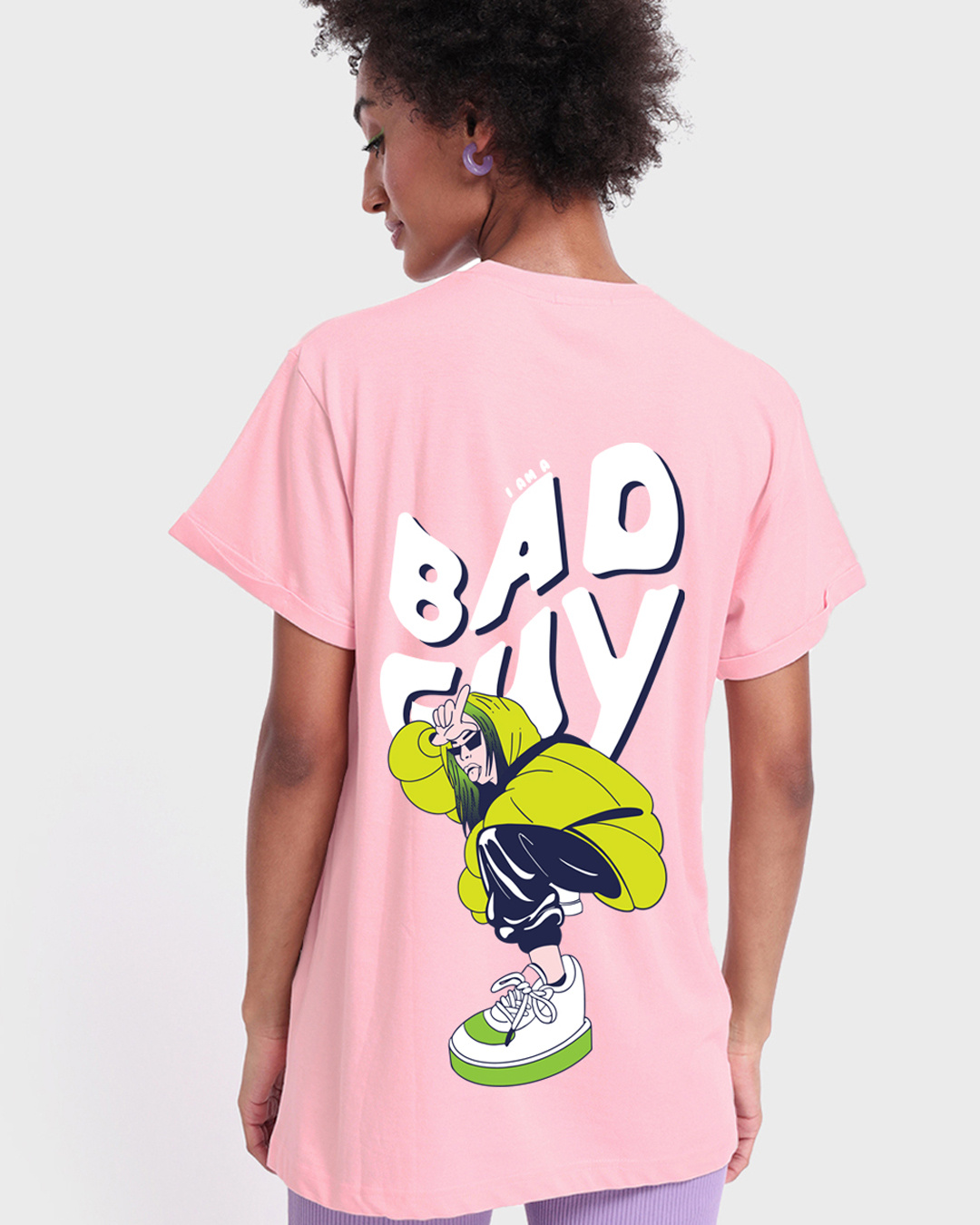Buy Women's Pink Bad Guy Billie Graphic Printed Boyfriend T-shirt ...
